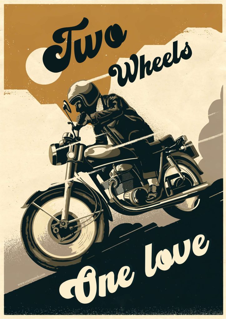 Two Wheels One Love A4 Bike Poster - High on Soda